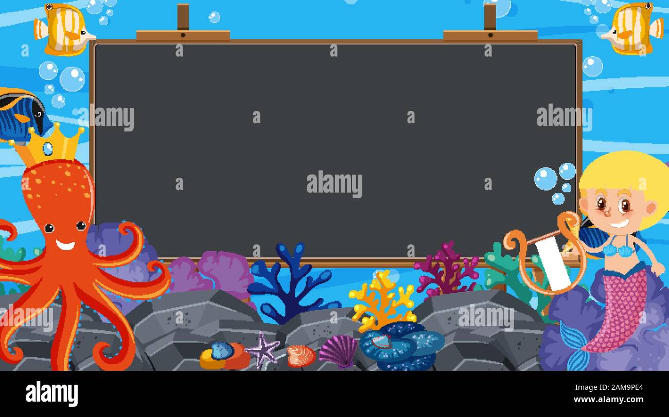 Border template with underwater scene in background illustration Stock ...