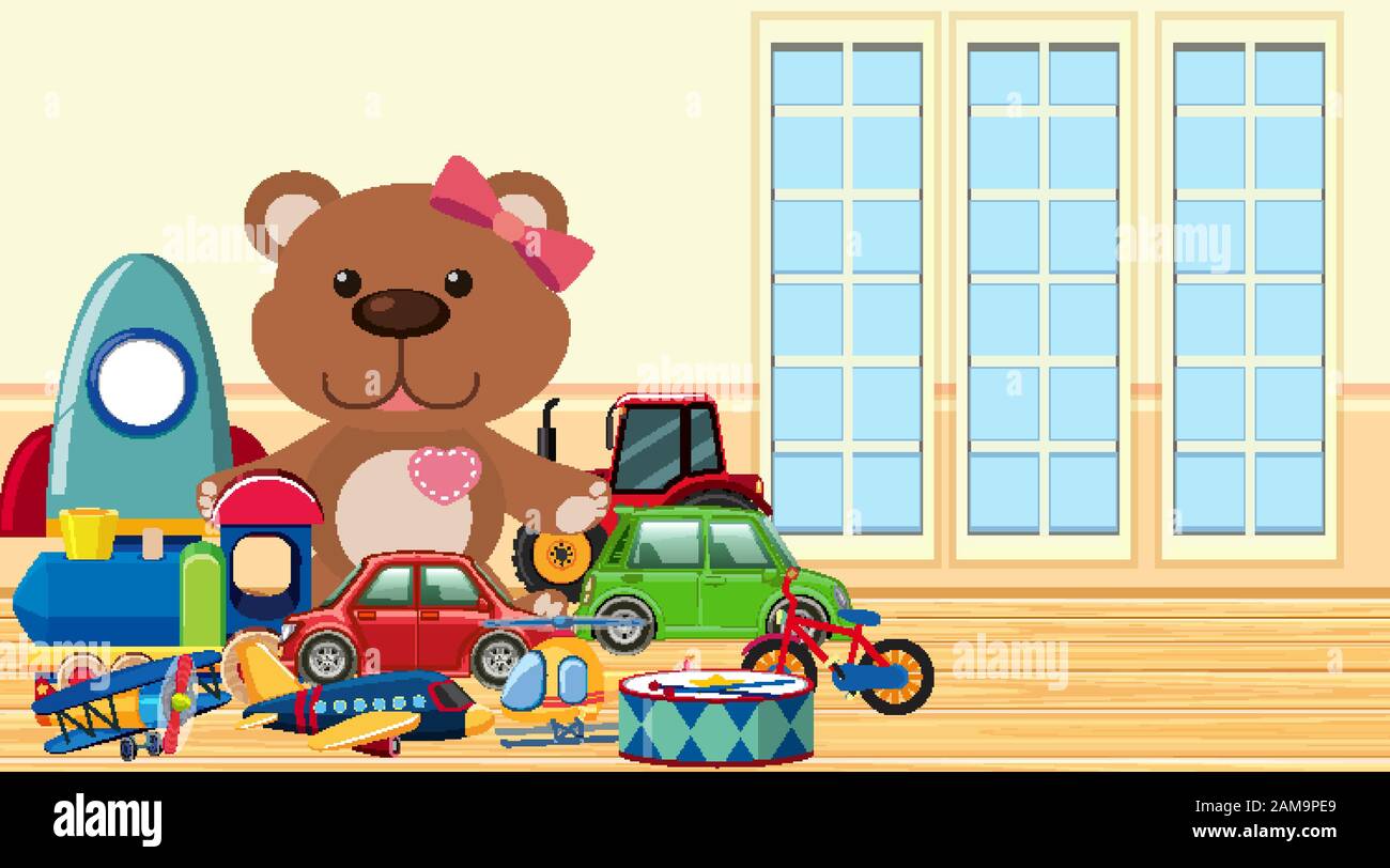 Room with many toys on the floor illustration Stock Vector Image & Art ...