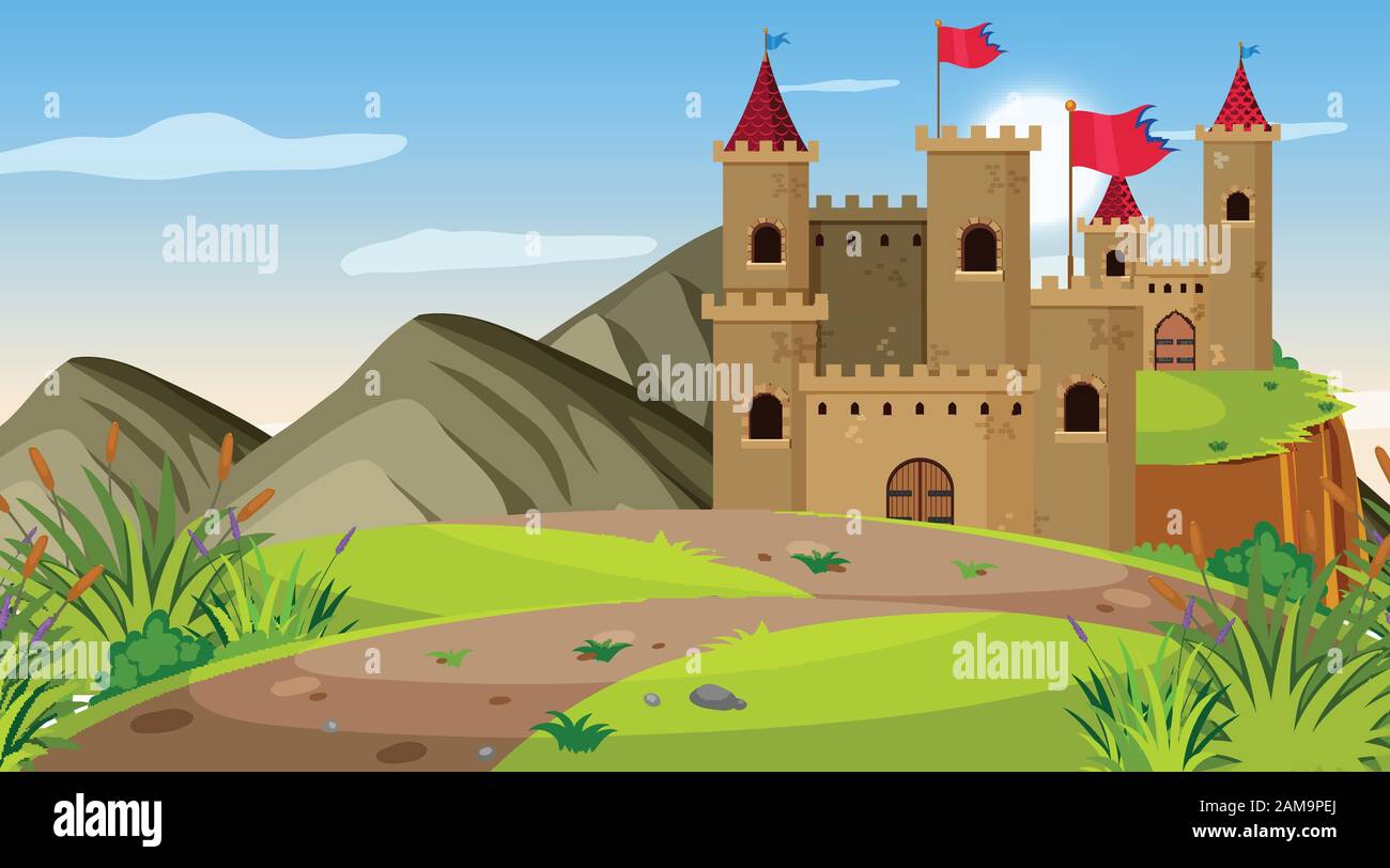 An outdoor scene with castle illustration Stock Vector Image & Art - Alamy