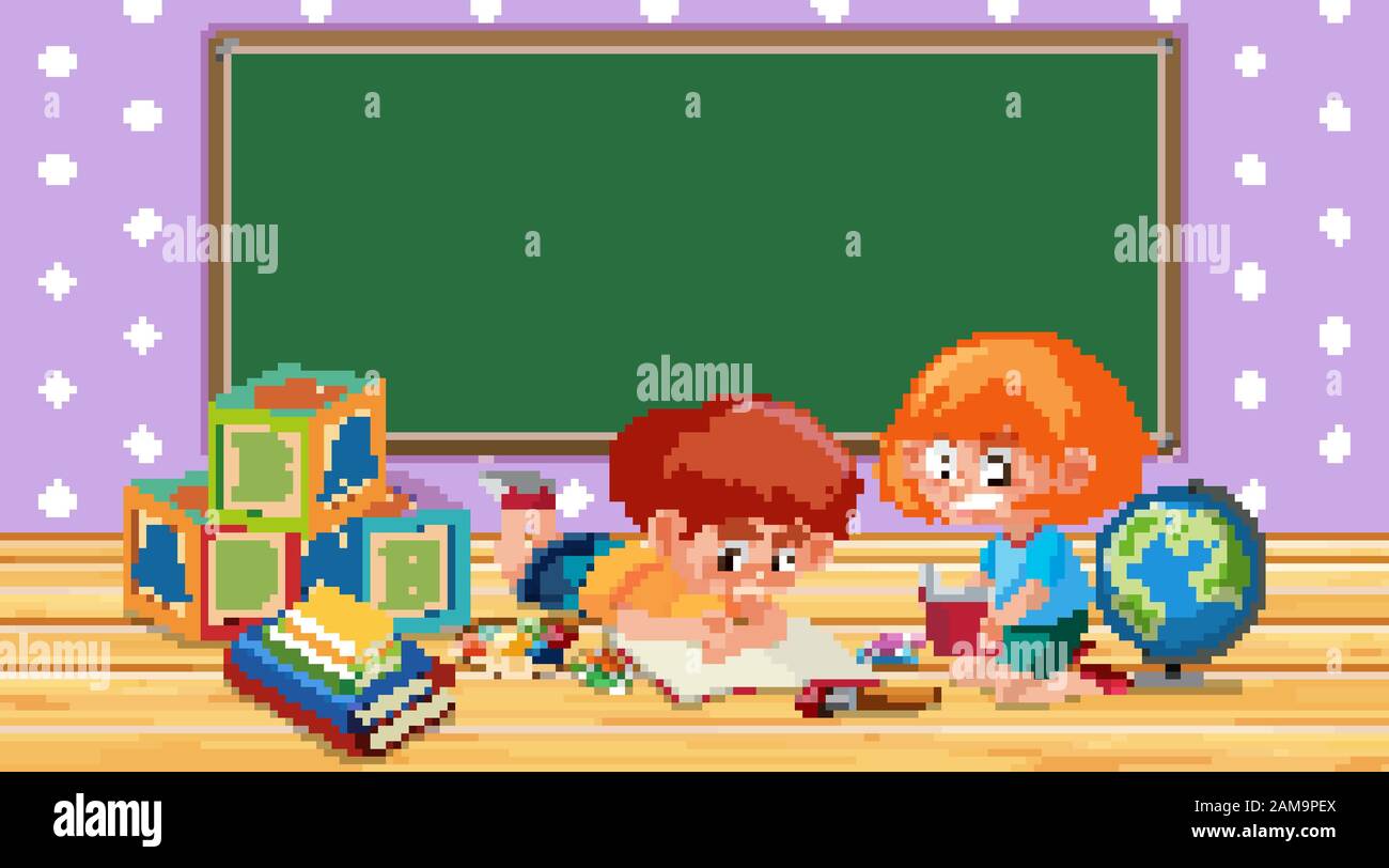 Boy and girl reading books in classroom illustration Stock Vector Image ...