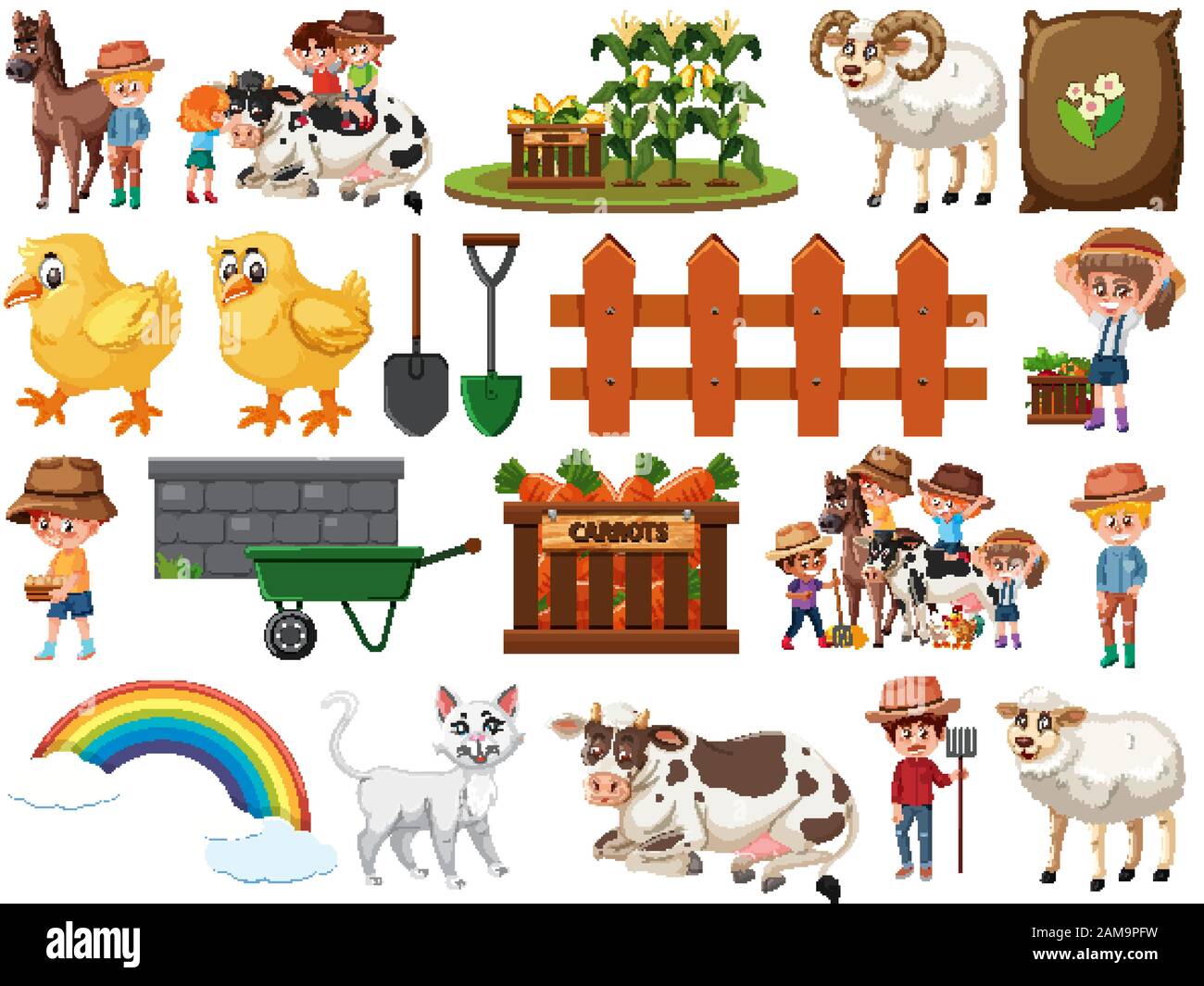 Large set of isolated farm objects illustration Stock Vector Image ...