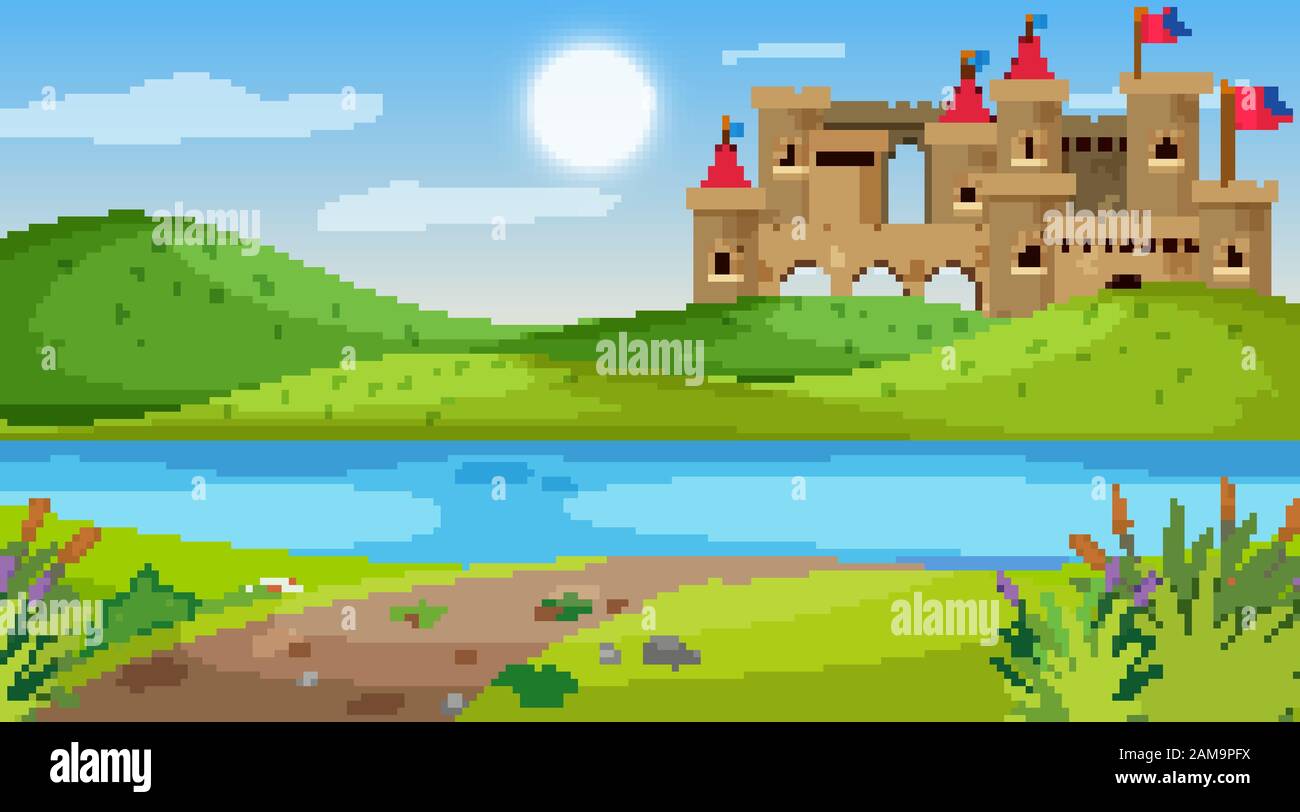 Nature scene with castle in the field illustration Stock Vector Image ...