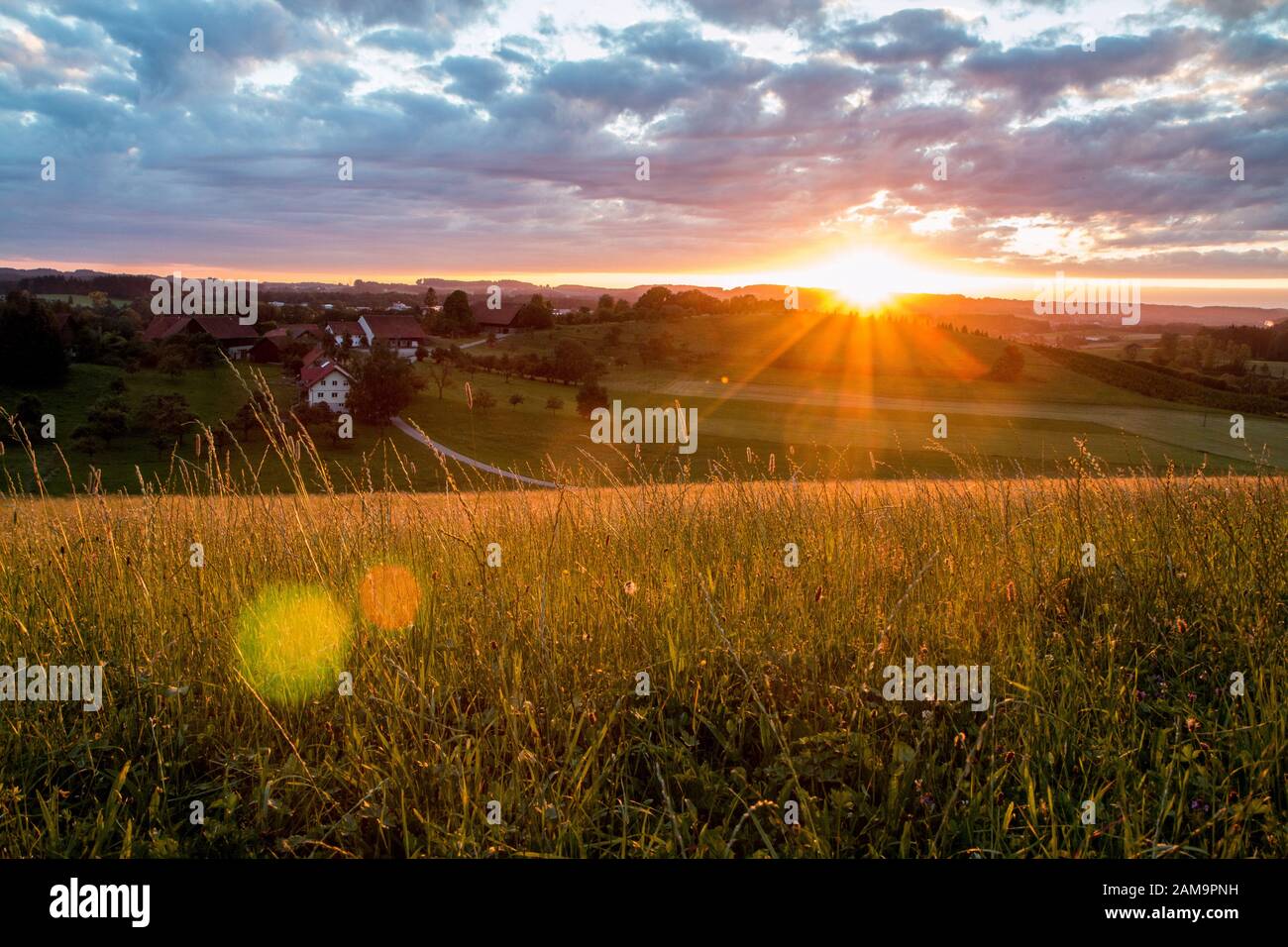 A nice scenic evening view over the rural european countryside with ...