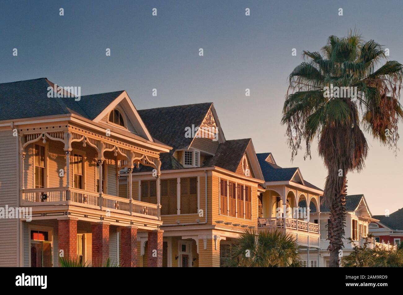 Victorian houses on Ball Avenue at East End Historic District, sunrise ...