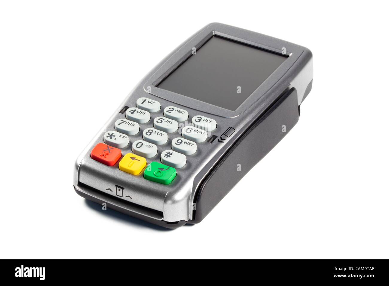 Modern payment terminal on a white background closeup, isolated Stock ...