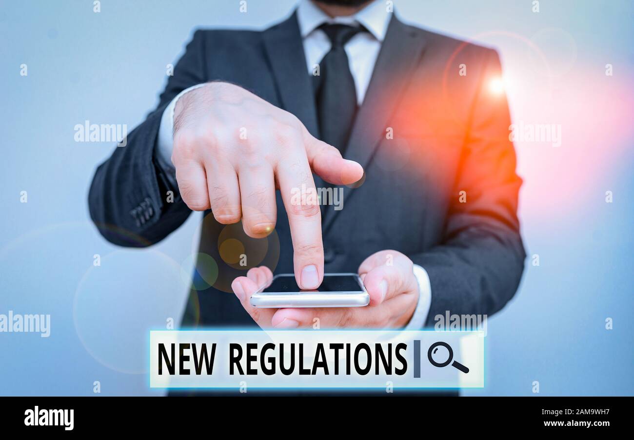 Text sign showing New Regulations Question. Business photo text rules ...