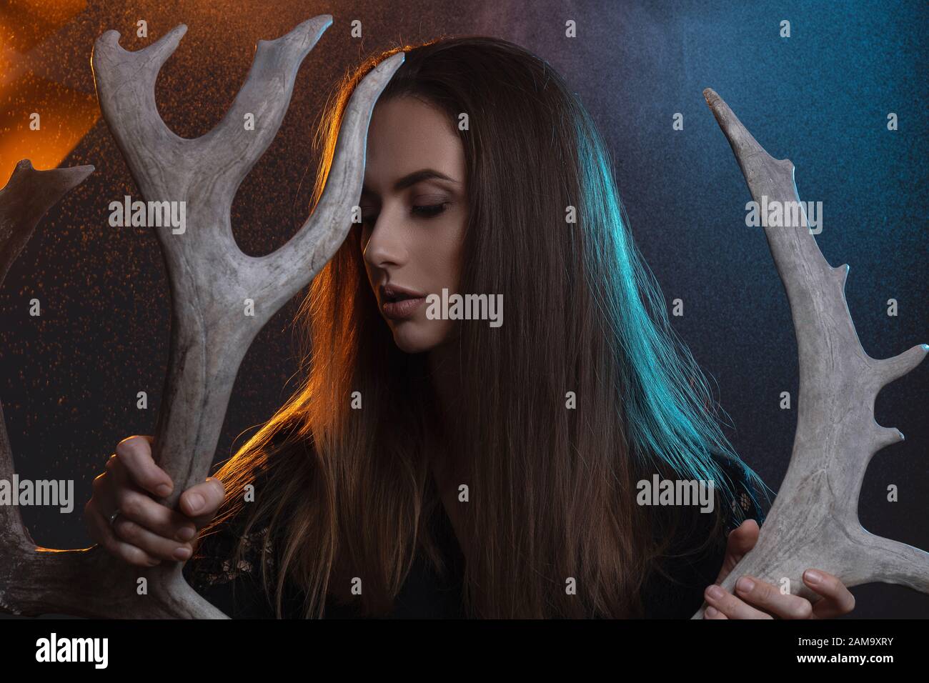 Forces of Nature craft concept. Close up portrait of young beautiful ...