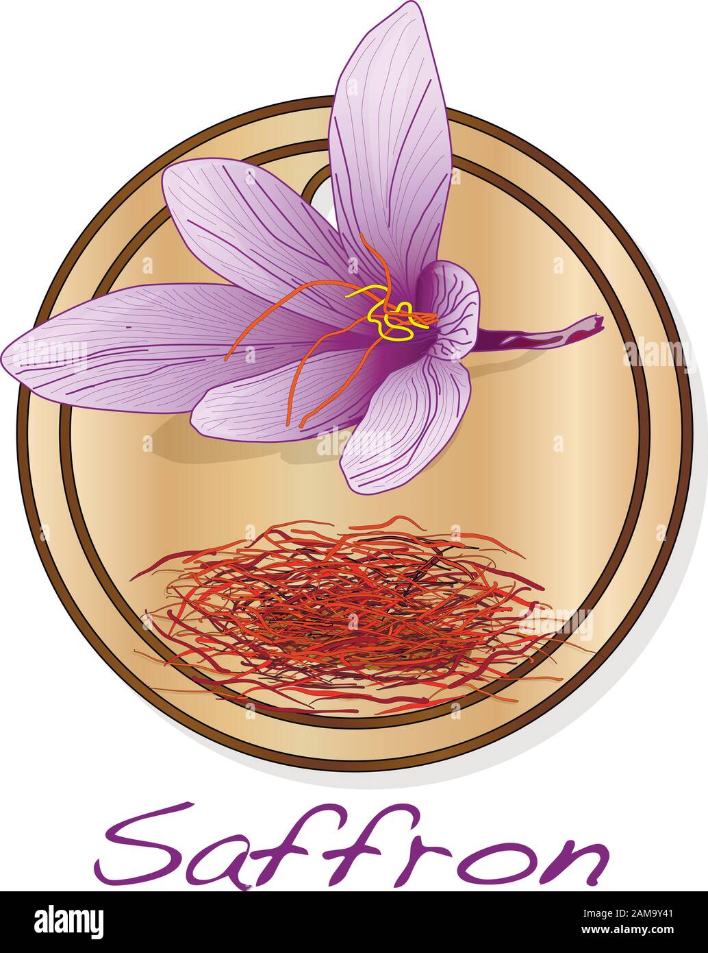 Saffron flower on the dish illustration set. Vector isolated Stock ...