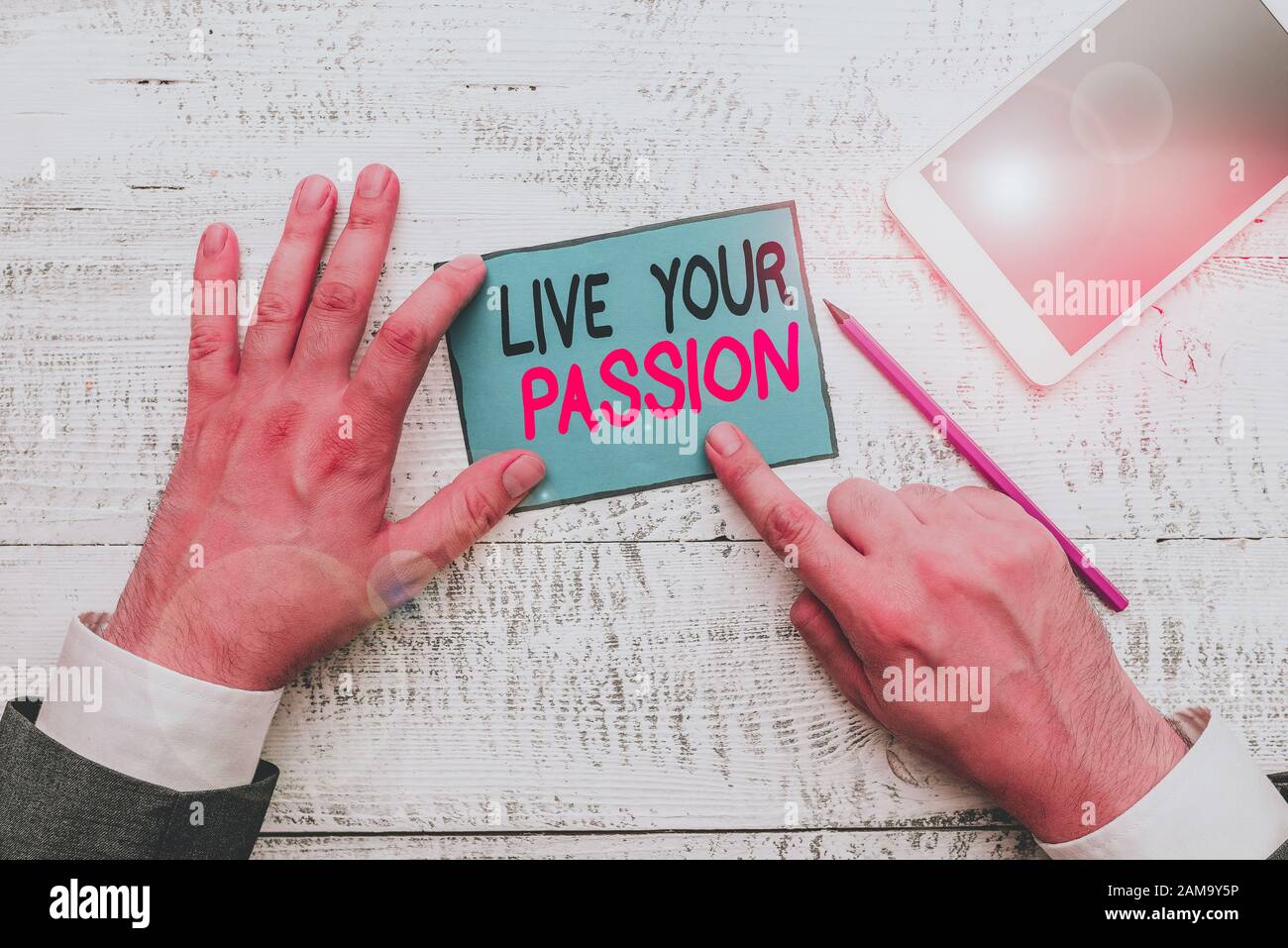 Writing note showing Live Your Passion. Business concept for Doing ...