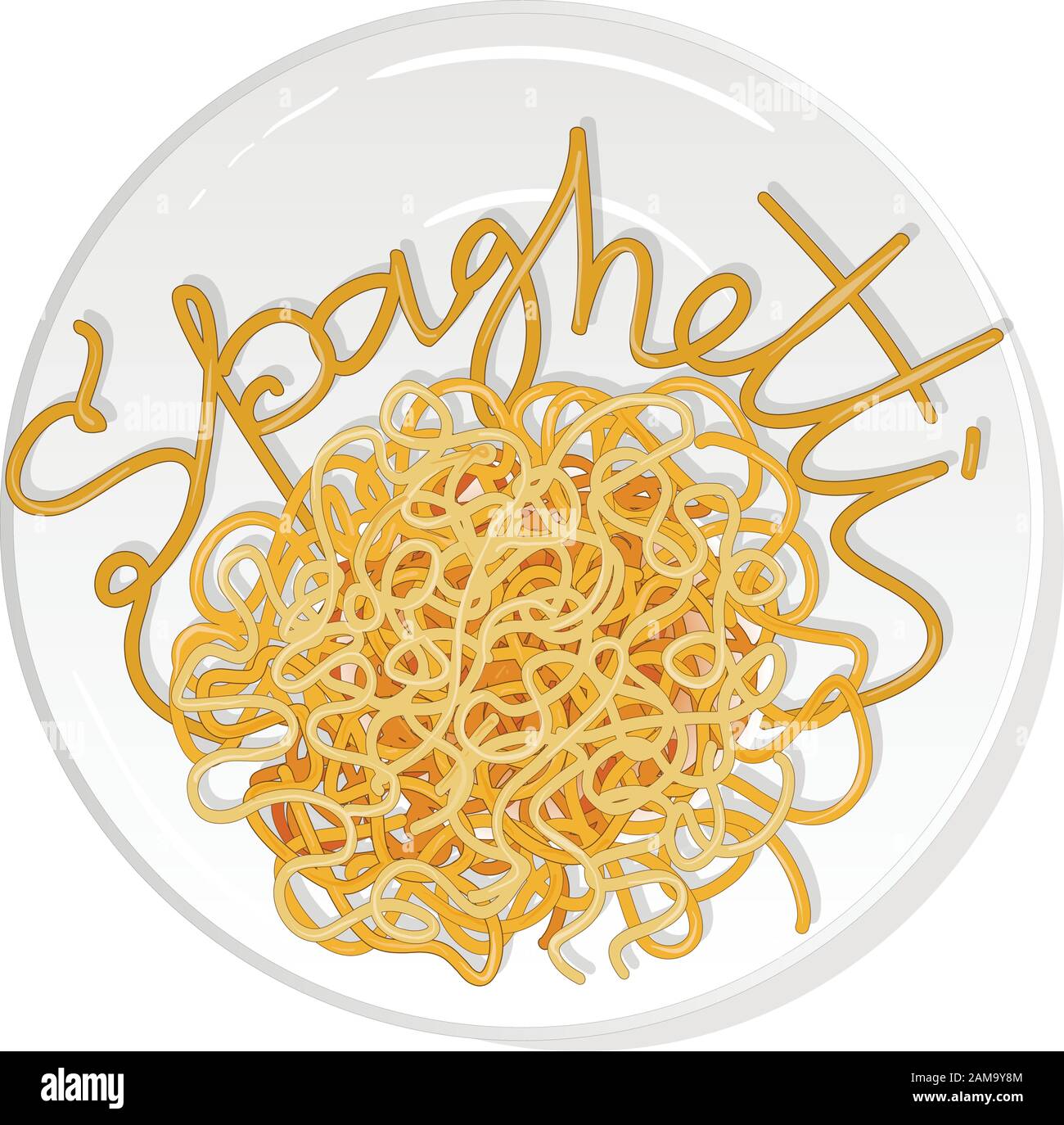 Pasta. Spaghetti on plate vector illustration set isolated. White ...