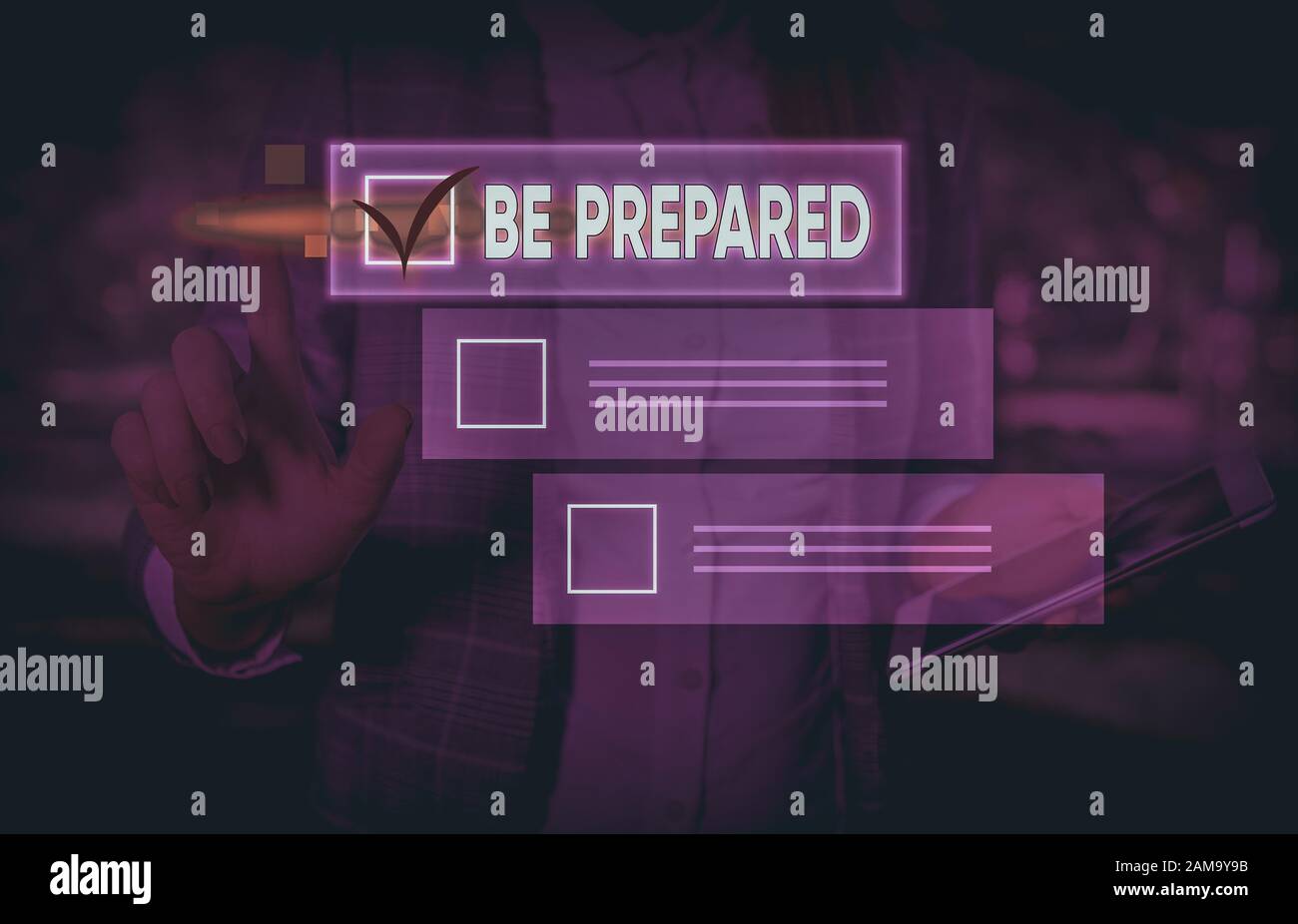 Conceptual hand writing showing Be Prepared. Concept meaning To make ...