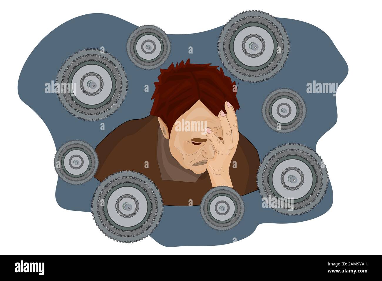 Illustration of sad adult man in depressive state of mind. Mental ...