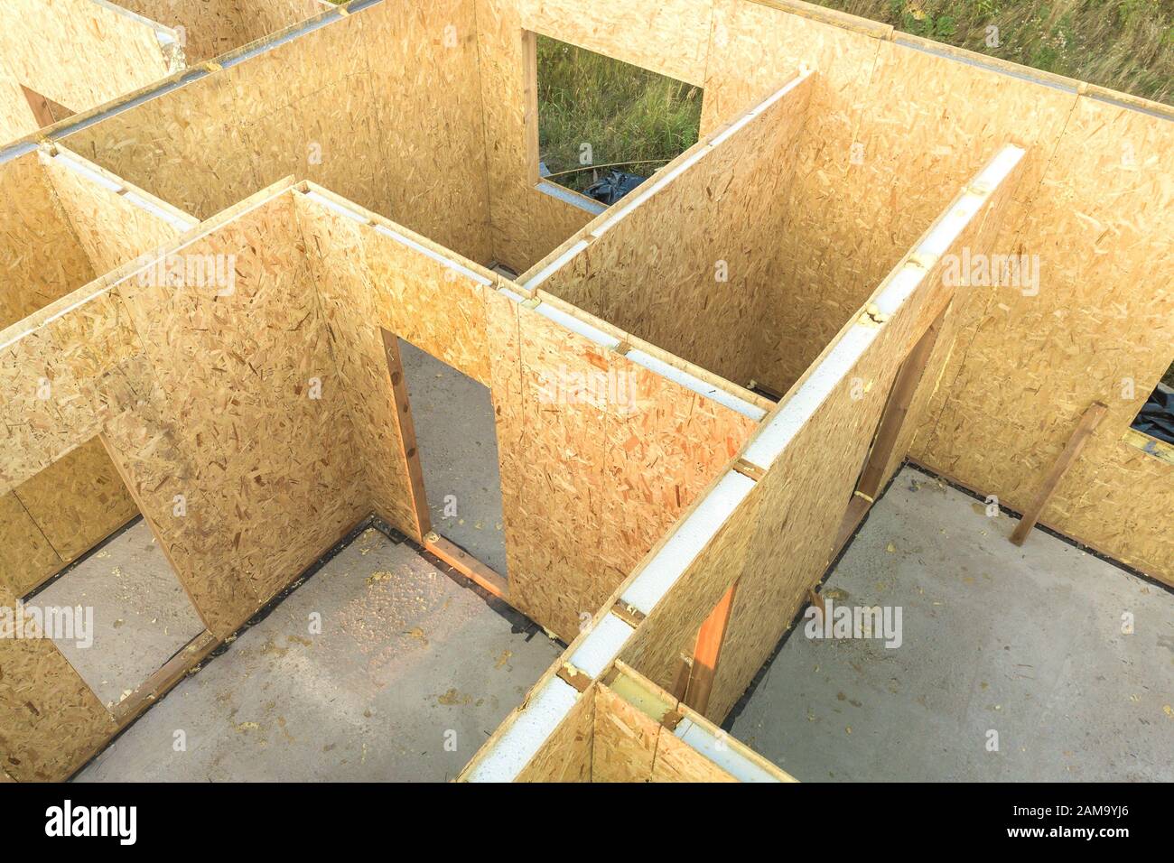 Construction of new and modern modular house. Walls made from composite ...