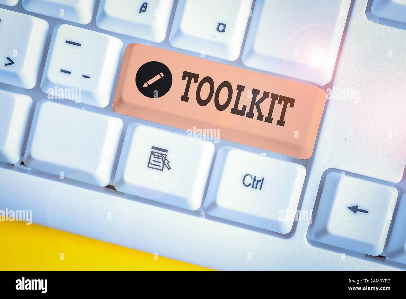 Text sign showing Toolkit. Business photo showcasing set of tools kept ...