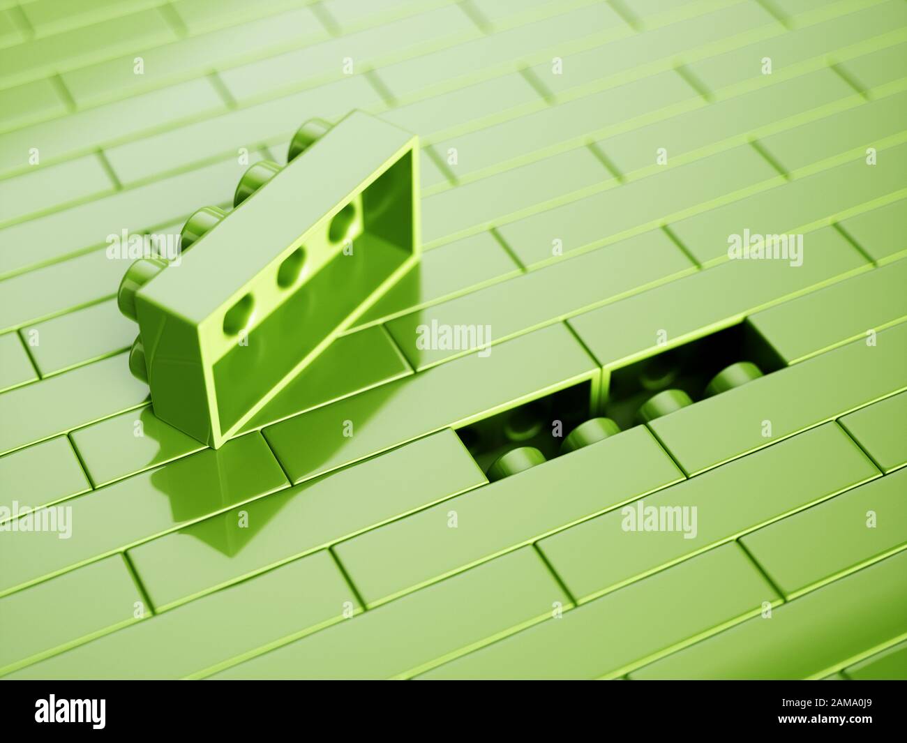 Wall from plastic green building blocks. Business concept. 3d rendering ...