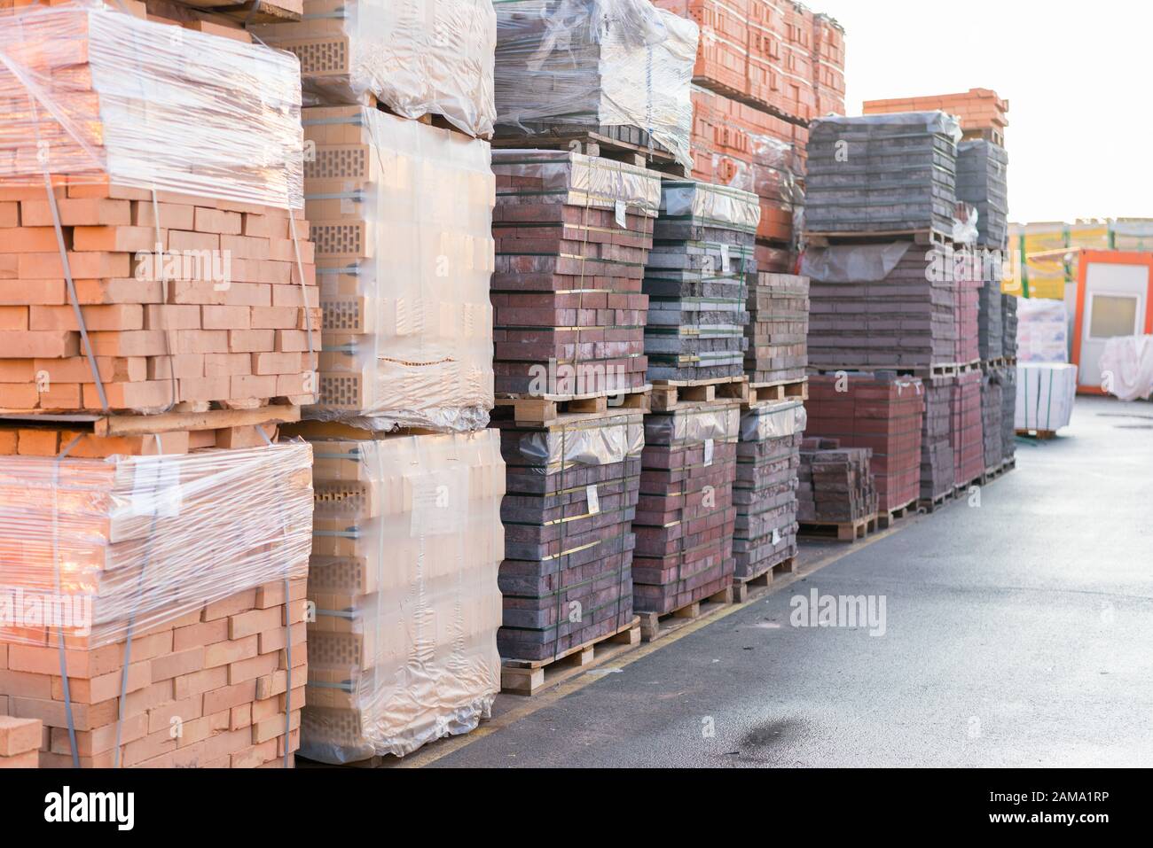 clay brick stored for building construction. Industrial production of ...