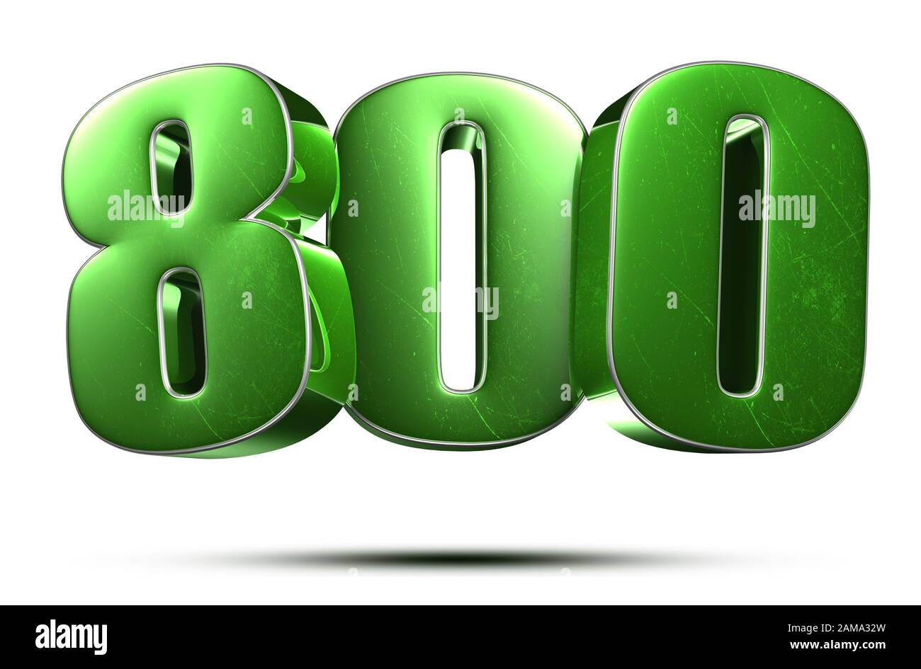 3D illustration Number 800 green on a white background.(with Clipping ...
