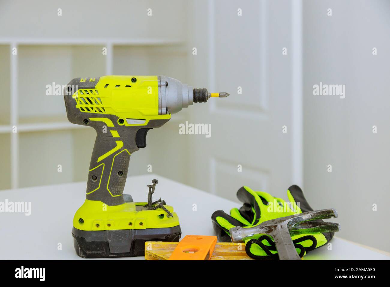 Screwdriver assembly wooden furniture installing cabinet shelf Stock ...