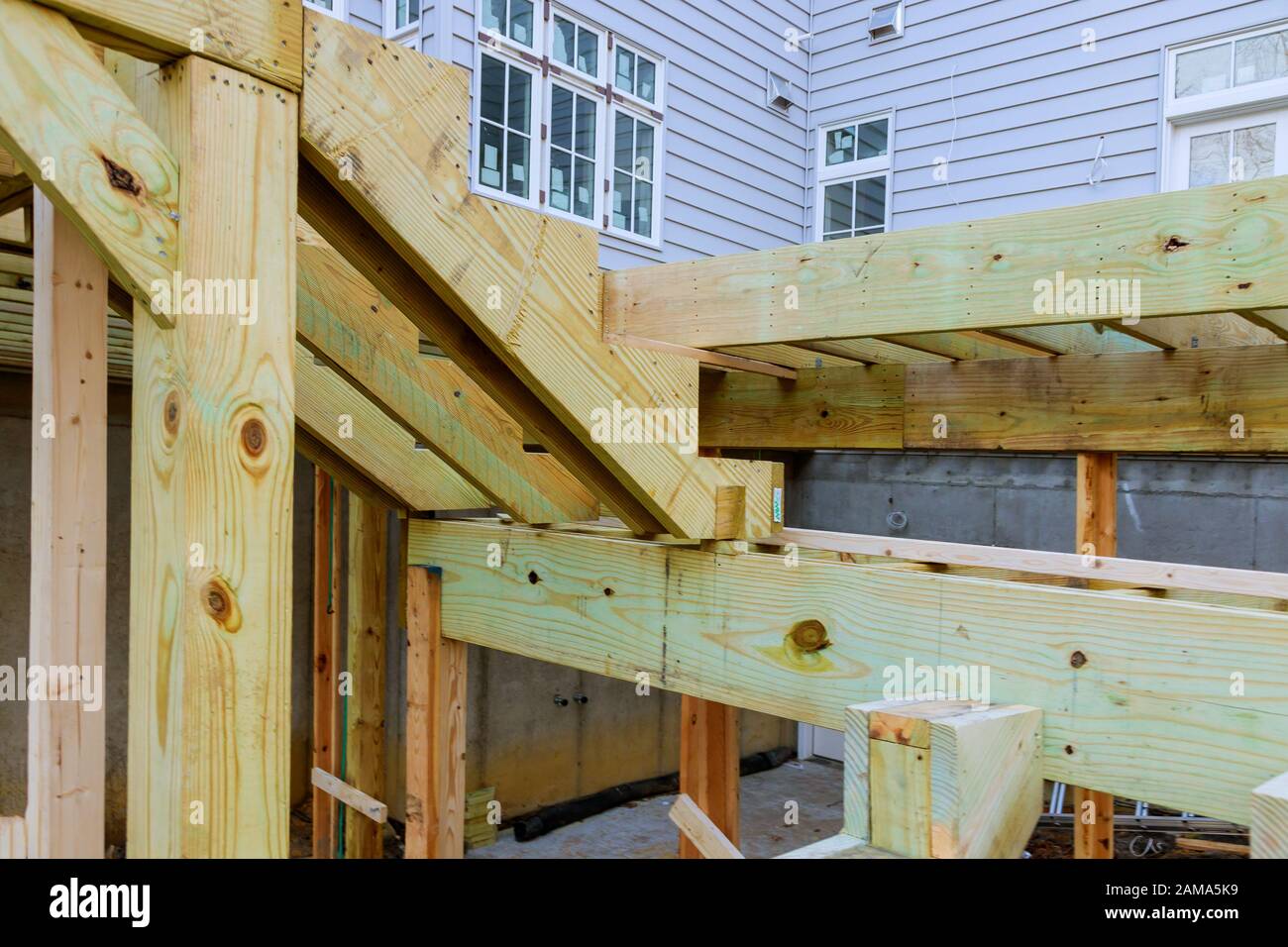 Construction of a wooden terrace floor or terrace above ground deck and ...