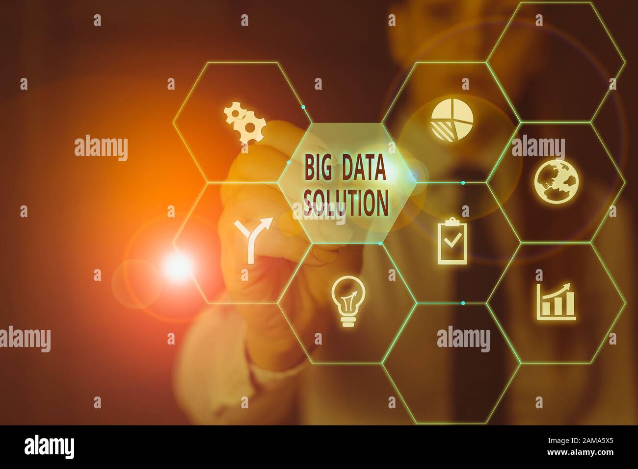 Writing note showing Big Data Solution. Business concept for Extracting value from huge volumes ...