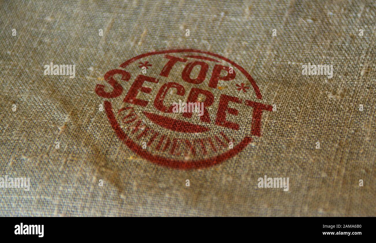 Top secret confidential stamp printed on linen sack. Government ...