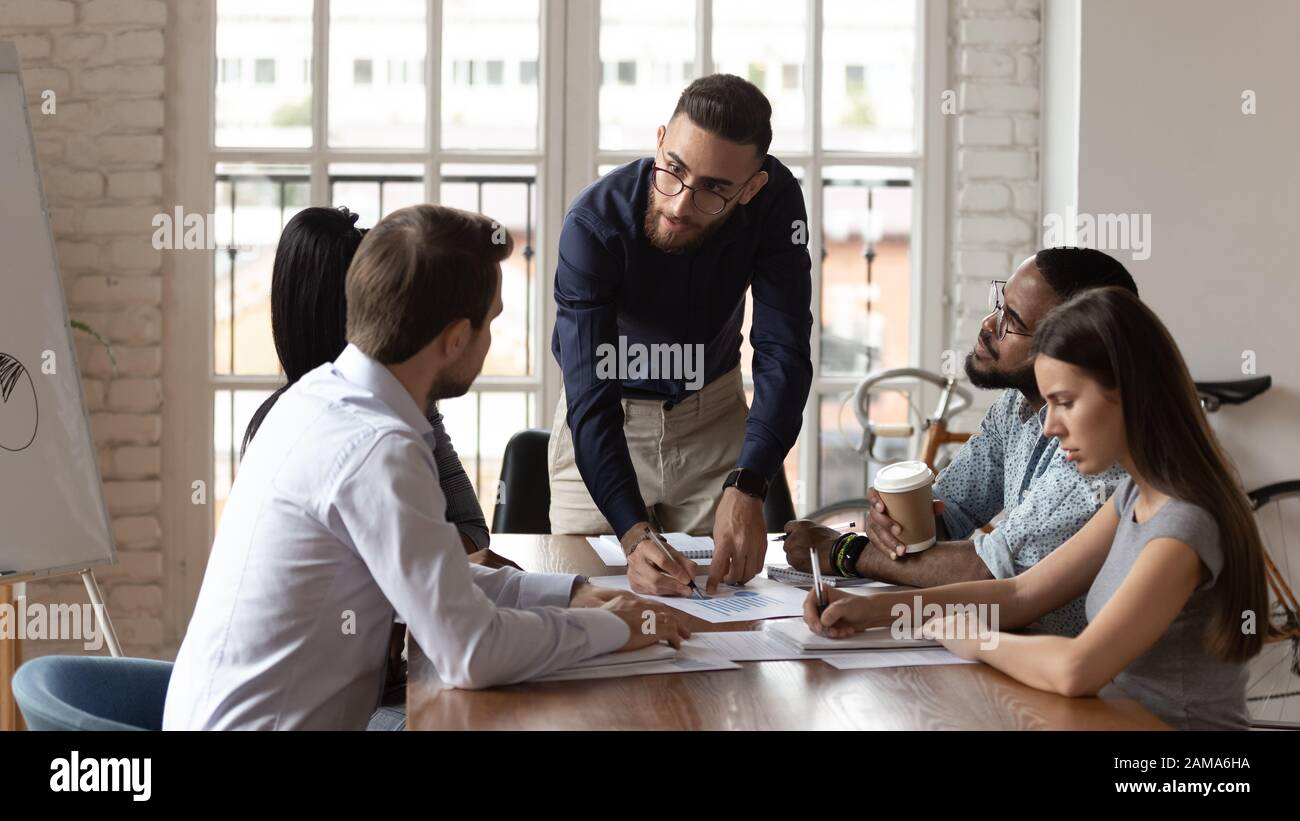 Arabian businessman lead team meeting brainstorming with colleagues ...