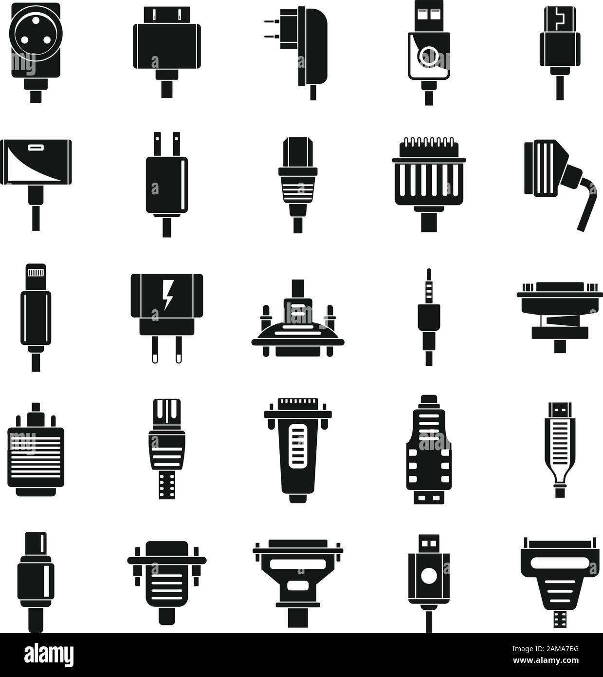 Adapter cable icons set. Simple set of adapter cable vector icons for ...