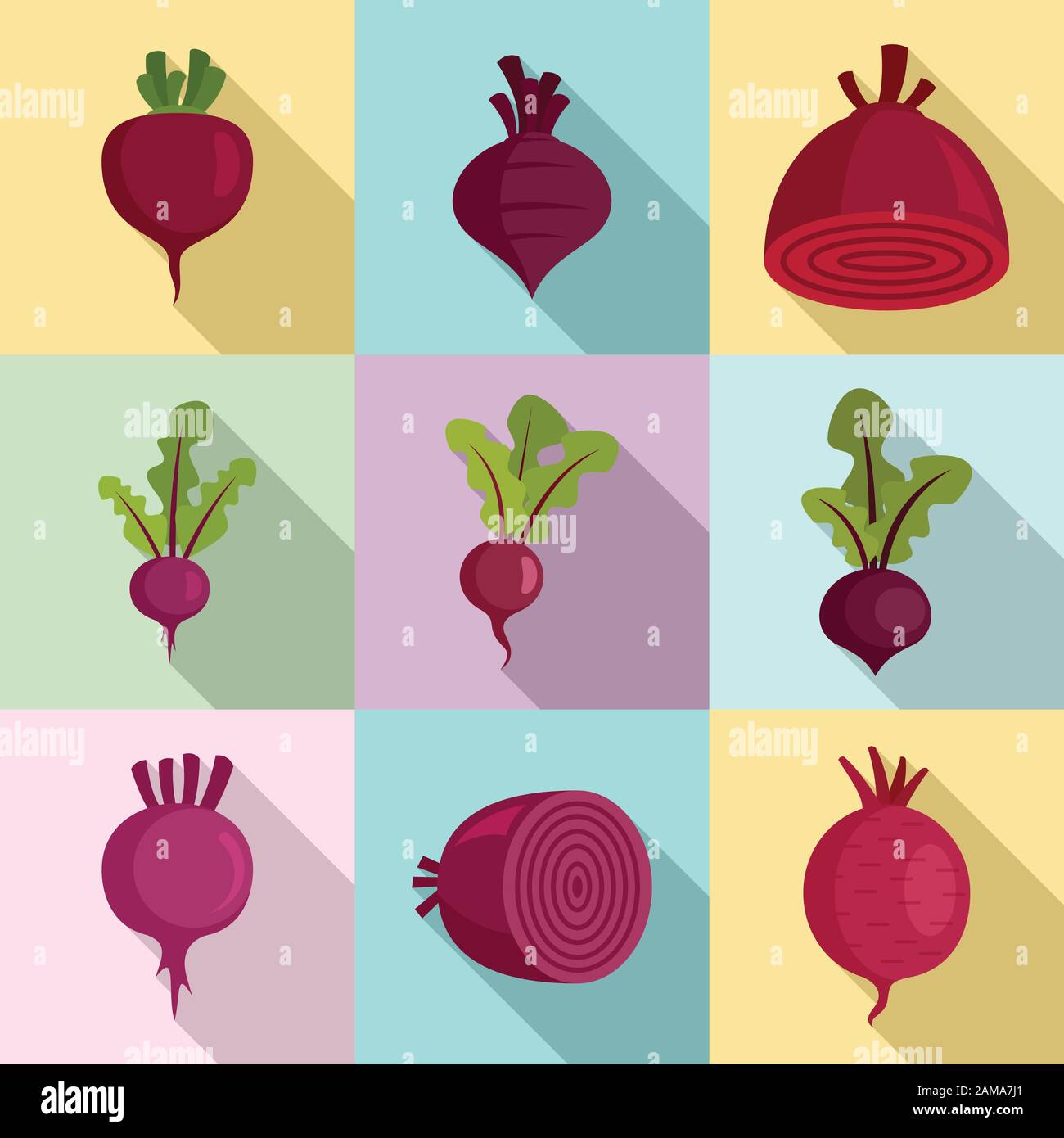 Beet icons set. Flat set of beet vector icons for web design Stock ...