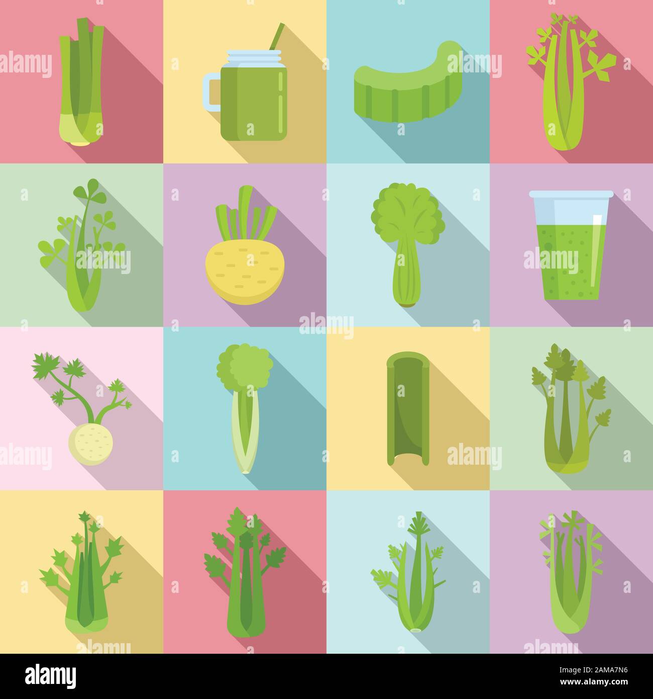 Celery icons set. Flat set of celery vector icons for web design Stock ...