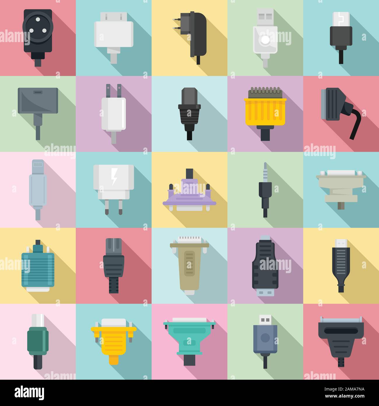 Adapter icons set. Flat set of adapter vector icons for web design ...