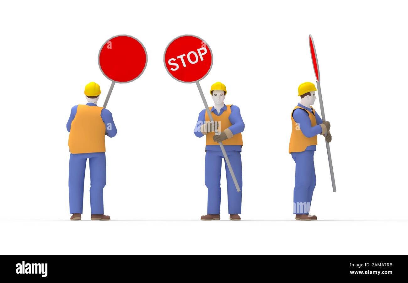 3d rendering of a man holding a stop sign isolated in white background ...