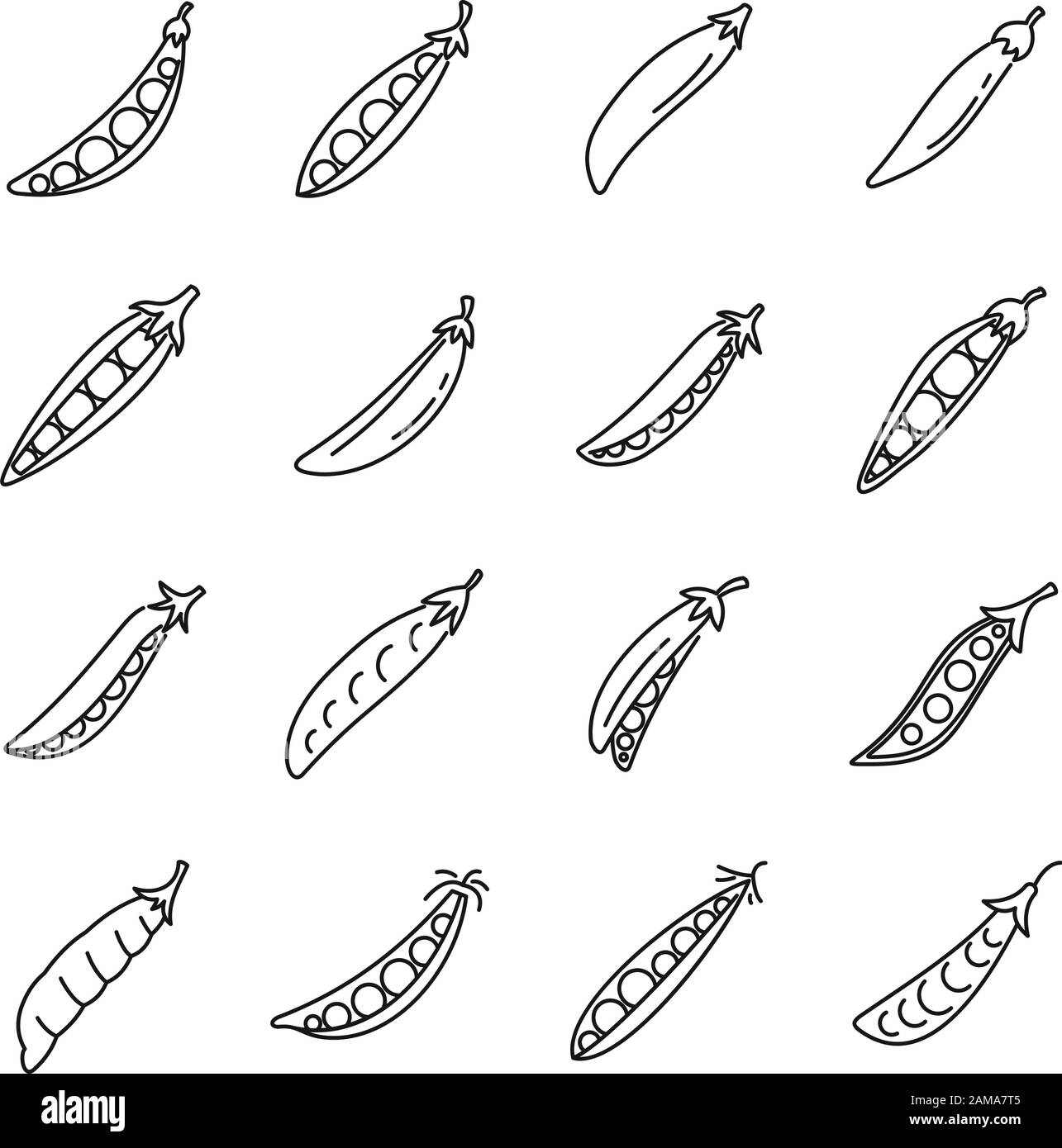 Peas bean icons set. Outline set of peas bean vector icons for web ...