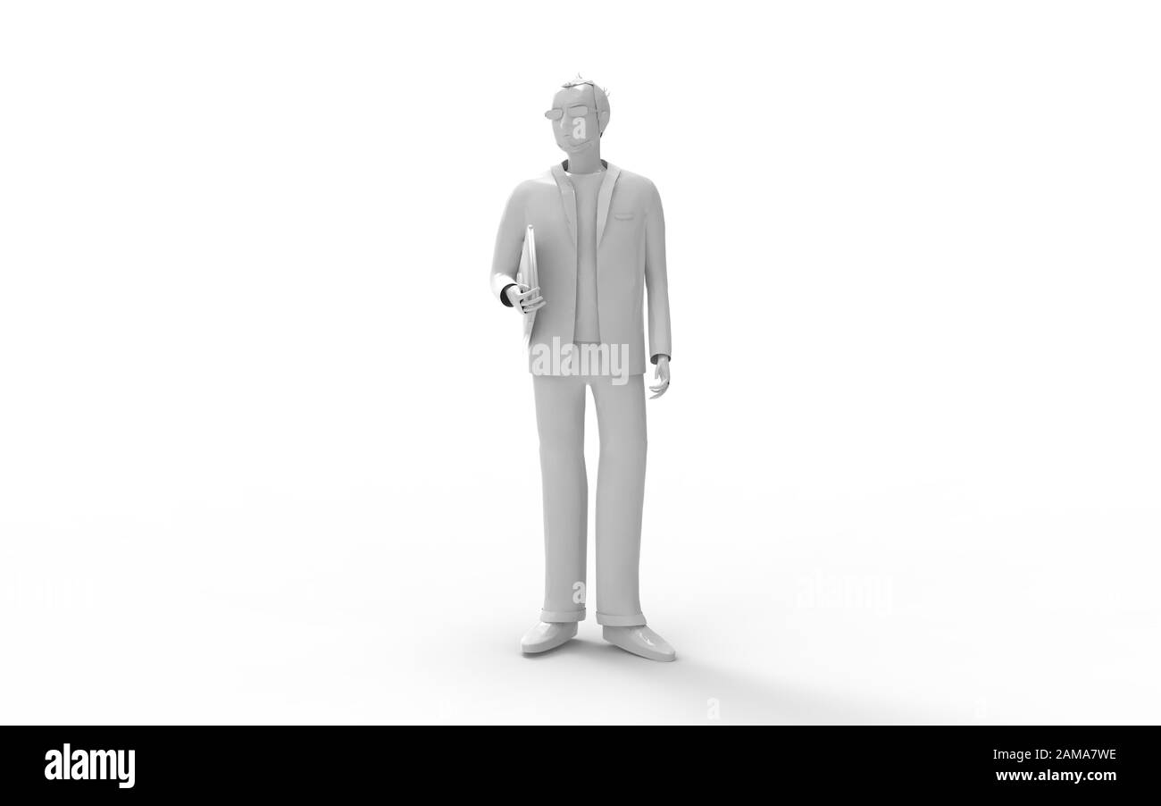 3d rendering of a man holding documents isolated in white background ...