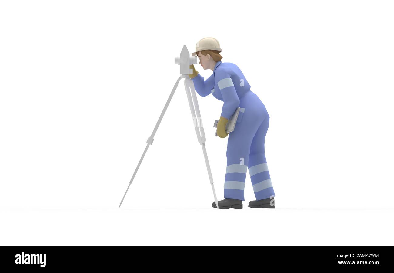 3d rendering of a man using a theodolite isolated in white studio Stock ...