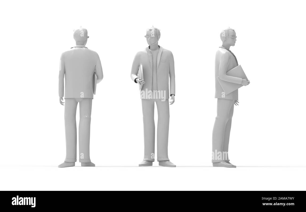 3d rendering of a man holding documents isolated in white background ...