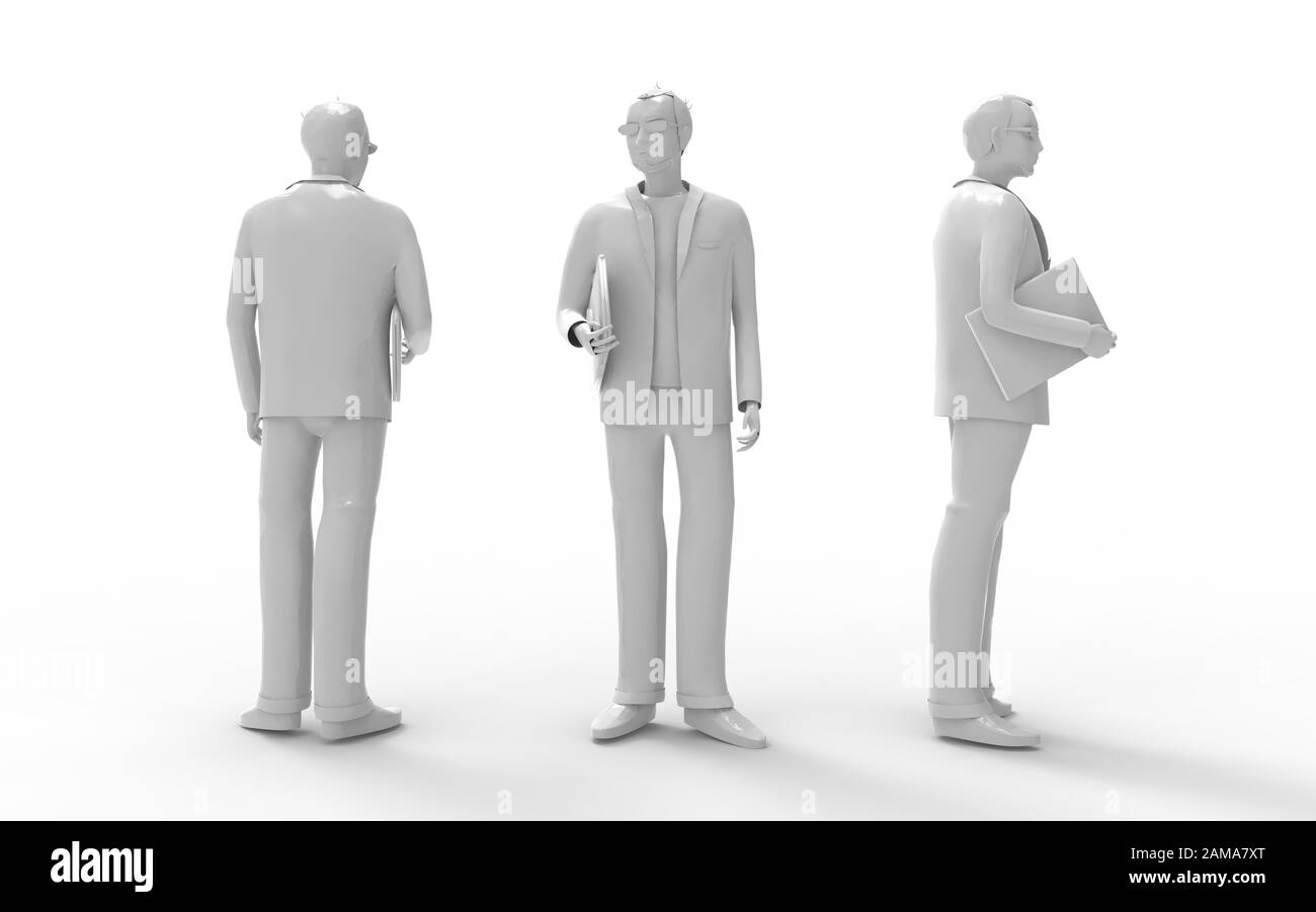 3d rendering of a man holding documents isolated in white background ...