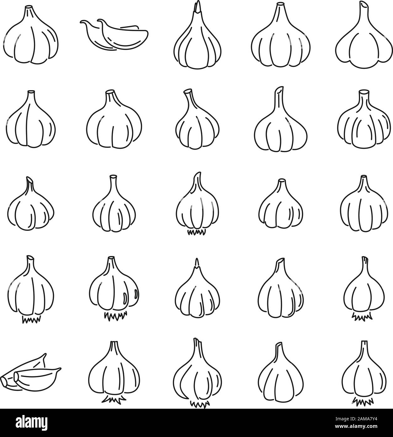 Garlic food icons set. Outline set of garlic food vector icons for web ...