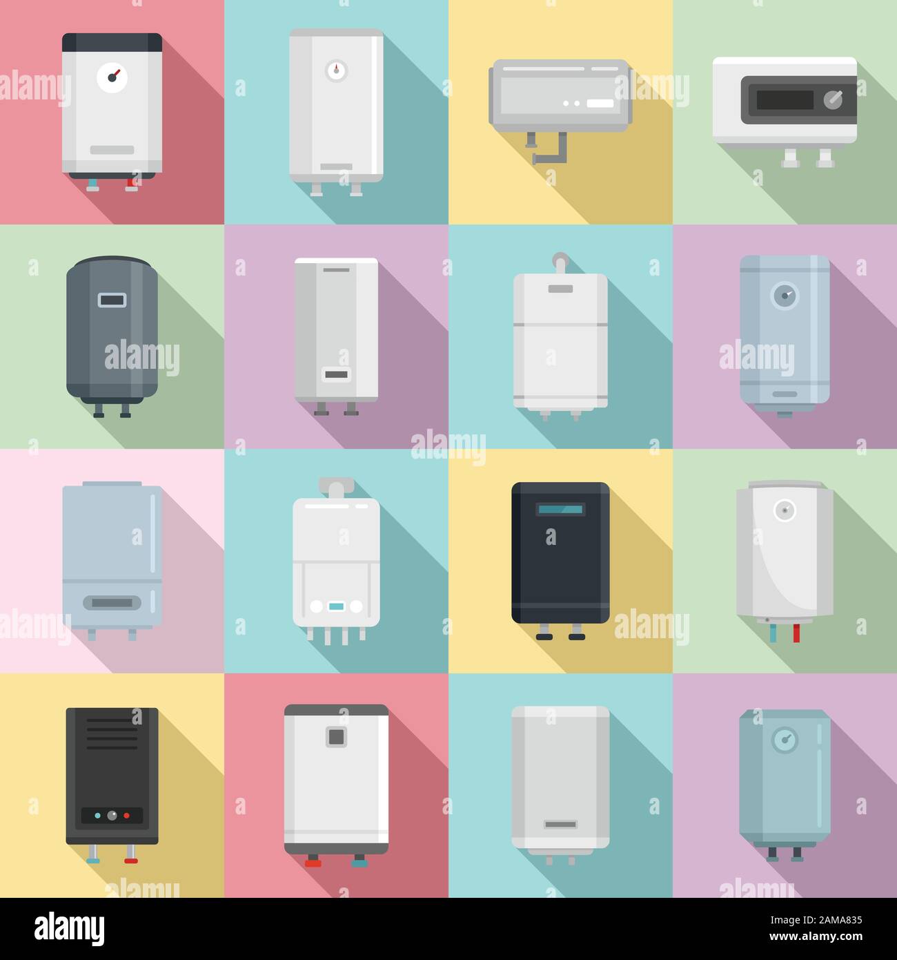 Boiler icons set. Flat set of boiler vector icons for web design Stock ...