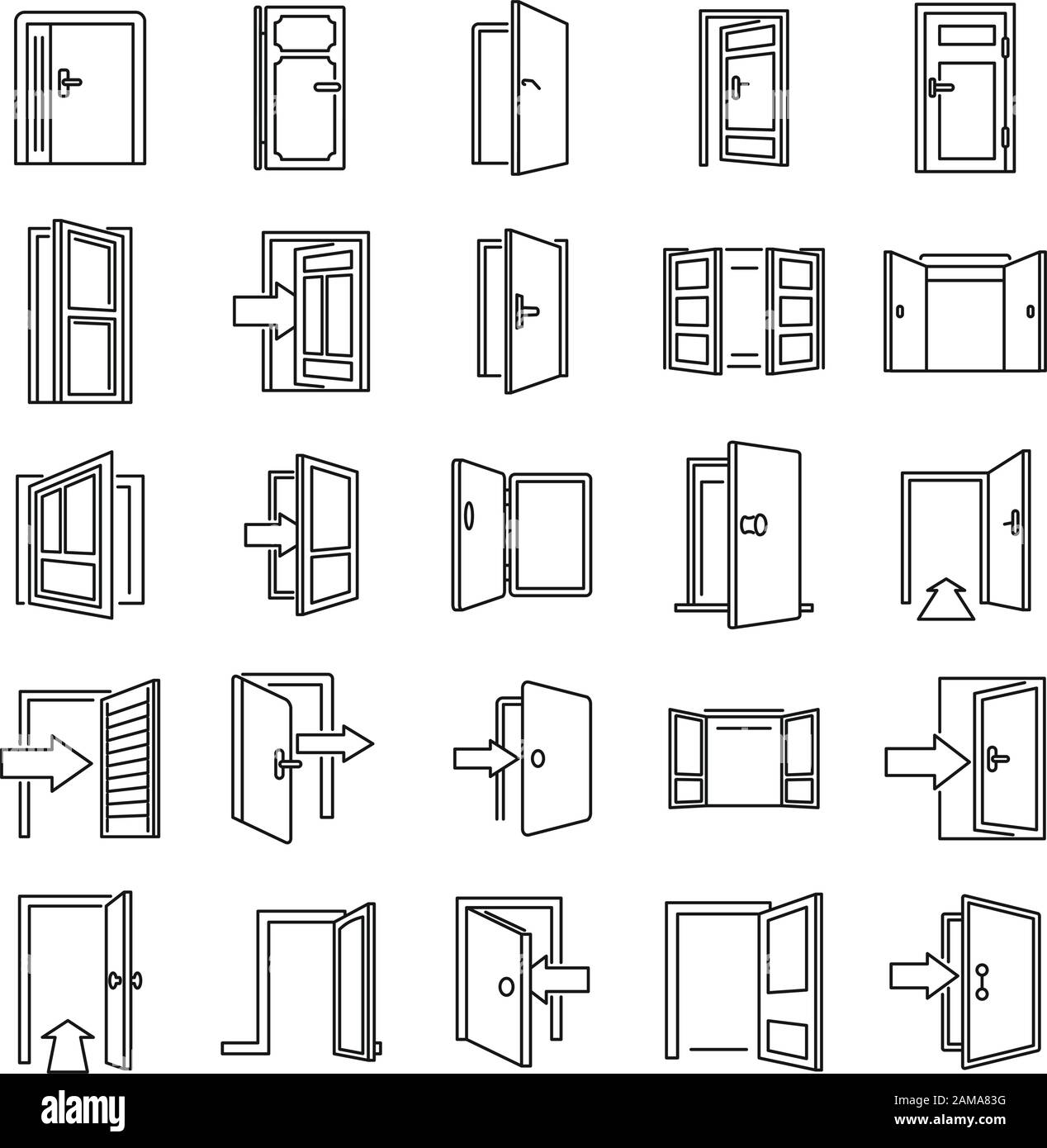 Entrance exit icons set. Outline set of entrance exit vector icons for ...