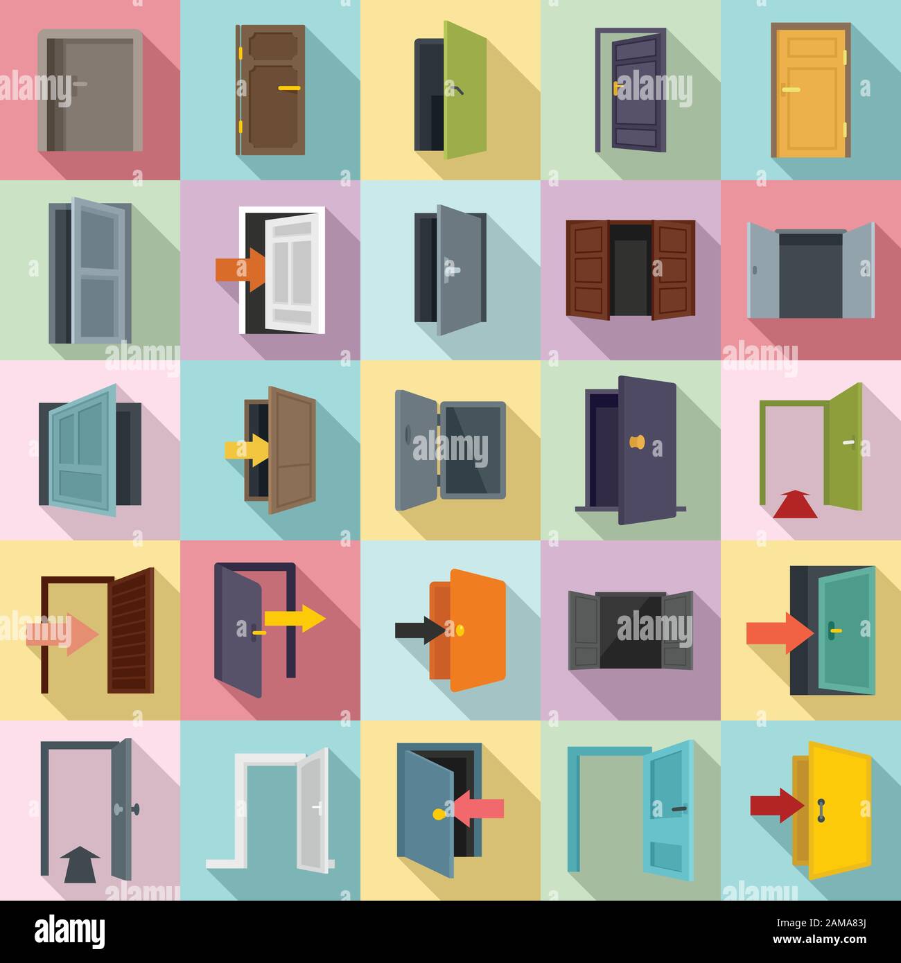 Entrance icons set. Flat set of entrance vector icons for web design ...