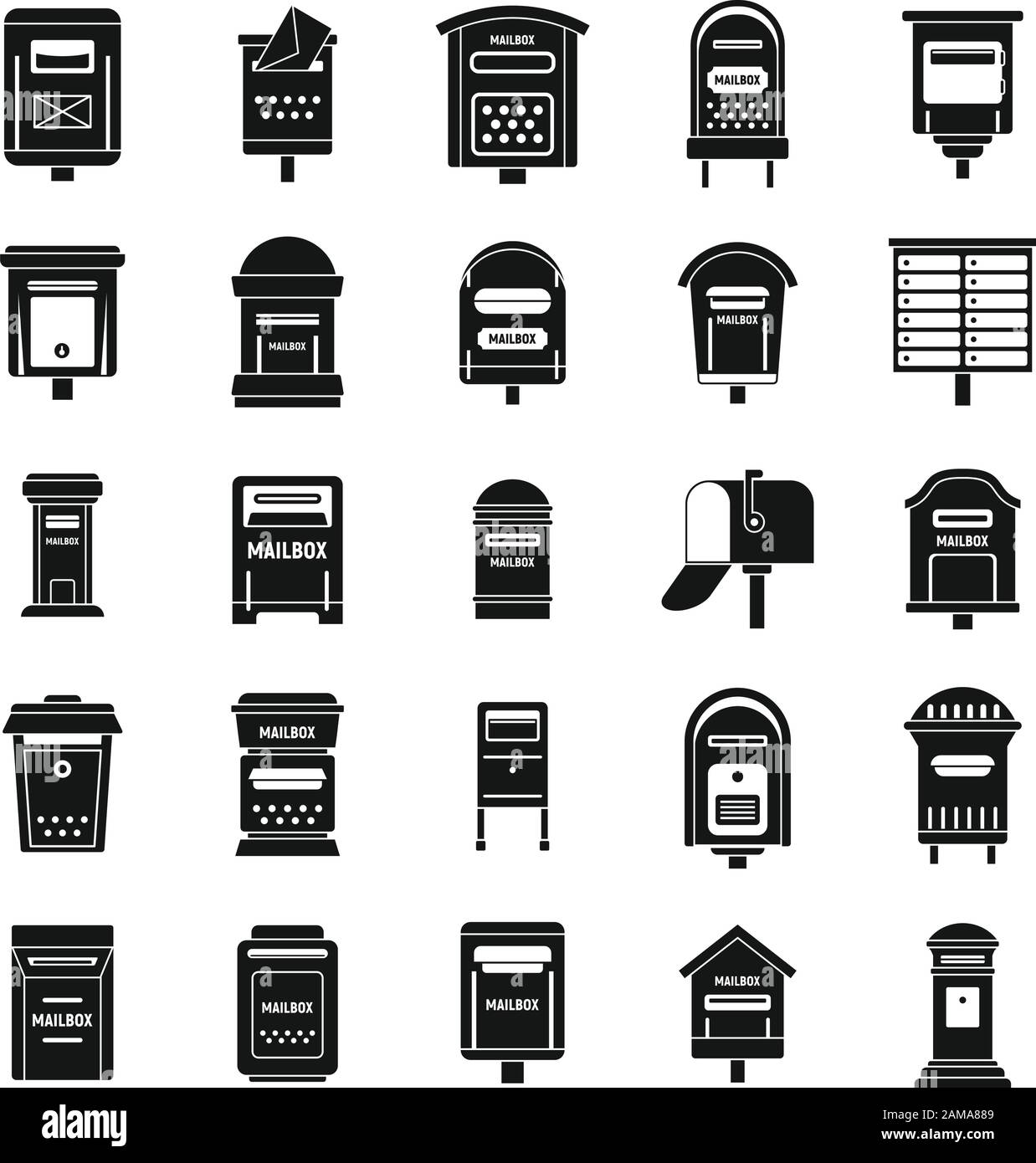 Mailbox postal icons set. Simple set of mailbox postal vector icons for ...