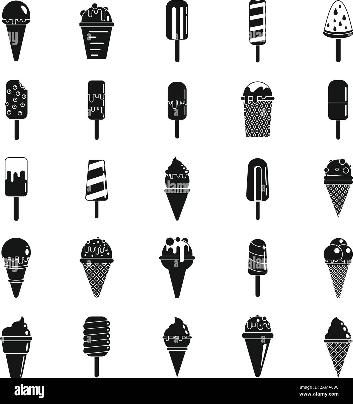 Summer ice cream icons set. Simple set of summer ice cream vector icons ...