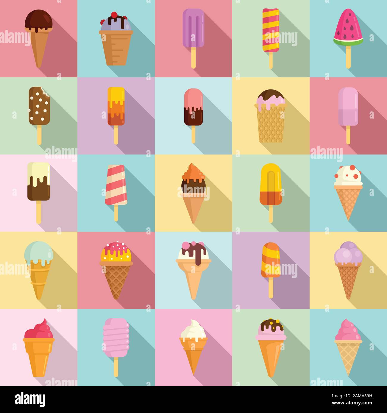 Ice cream icons set. Flat set of ice cream vector icons for web design ...