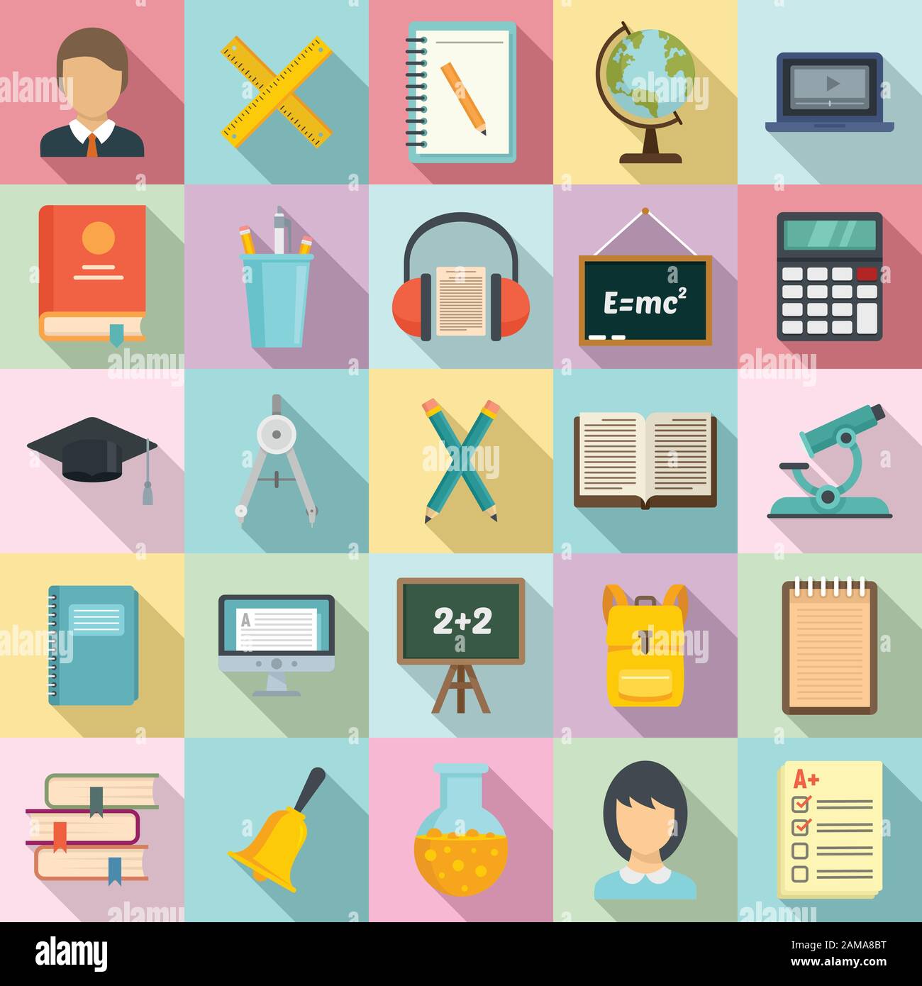 Lesson icons set. Flat set of lesson vector icons for web design Stock ...