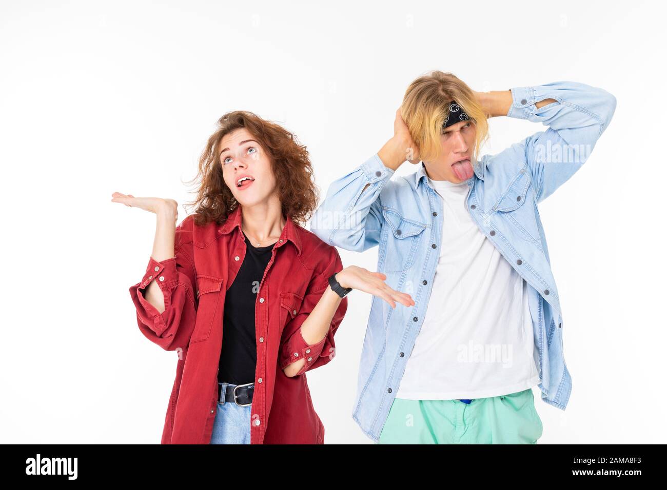 relationship concept. guy and girl ignore each other covering their ...