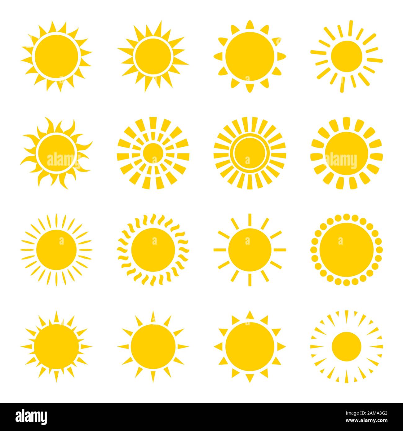 sun icons set. Flat shining symbols collection. Daylight logos Stock ...