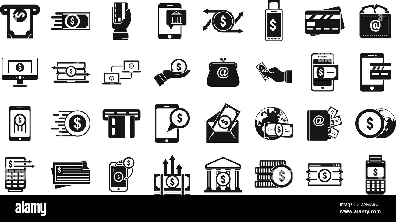 Fast money transfer icons set. Simple set of fast money transfer vector ...