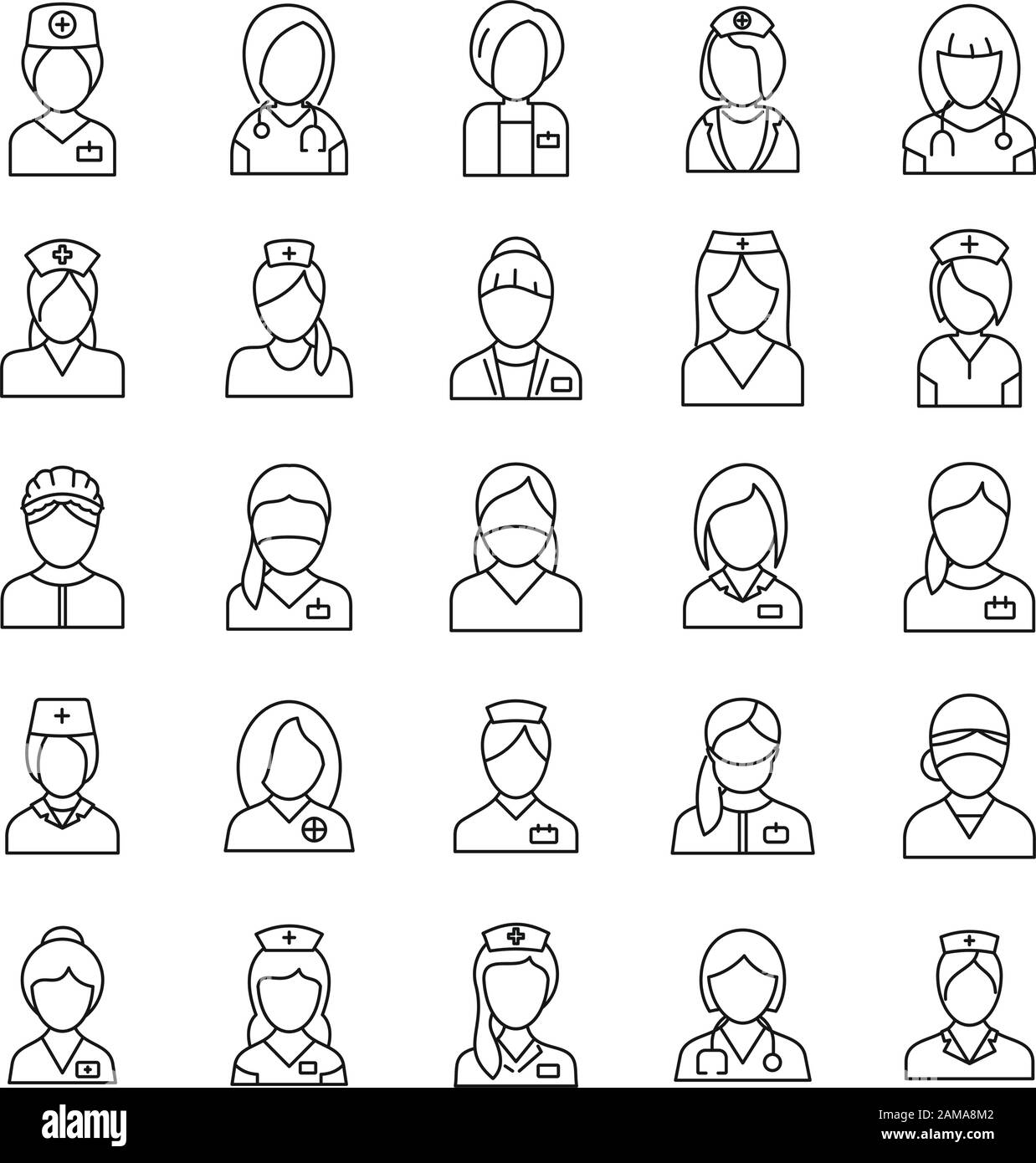 Hospital nurse icons set. Outline set of hospital nurse vector icons ...
