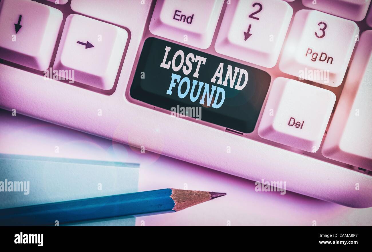 Text sign showing Lost And Found. Business photo showcasing Place where ...