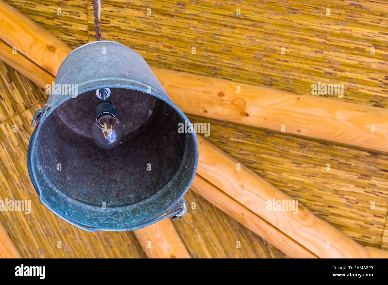 Vintage ceiling lamp made out of a metal bucket, simple handcrafted ...